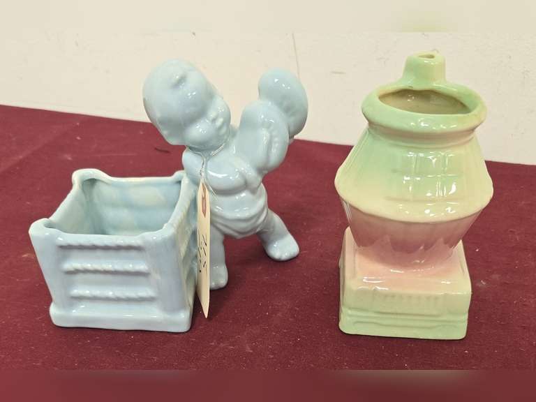 Haeger Pottery baby boy planter, unmarked Pot belly stove planter ...