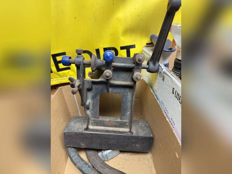 Antique valve refacing lathe, early 1900’s. It is a hand-driven metal ...