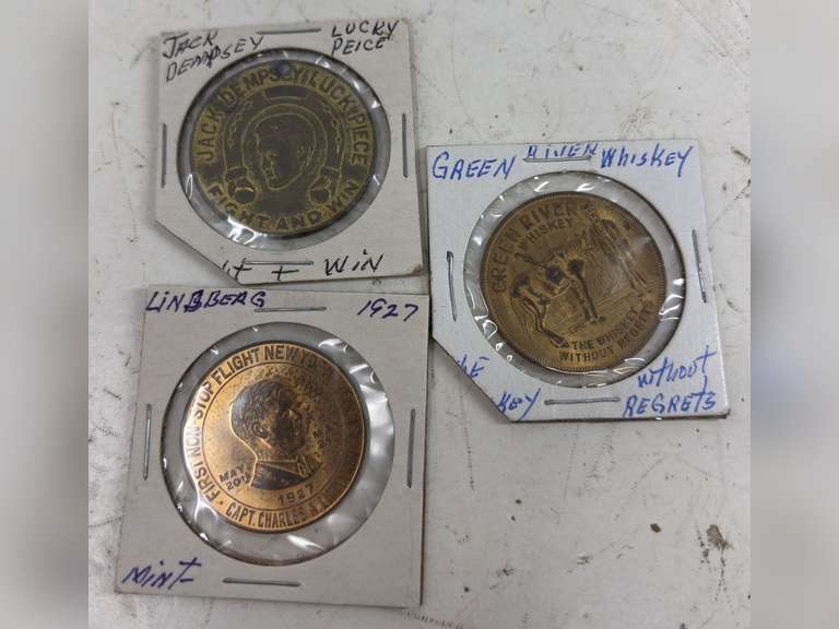 3 - Nice Advertising & "Lucky" Medals - Jack Dempsey, Charles Lindbergh ...