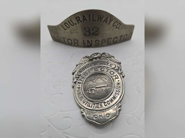 Louisville, KY Railway Co Motor Inspector Hat Badge & Ohio Motor ...