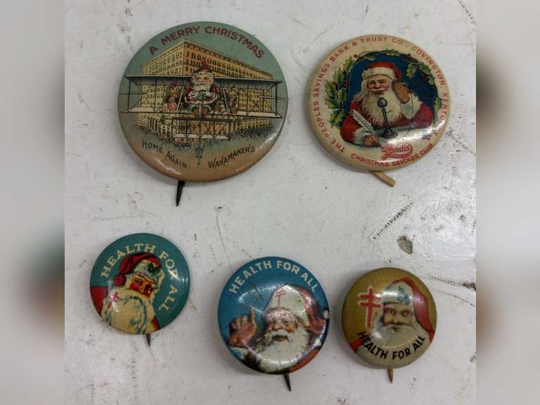 c1910-1935 Christmas Santa Claus Pinback Buttons - Peoples Savings Bank ...