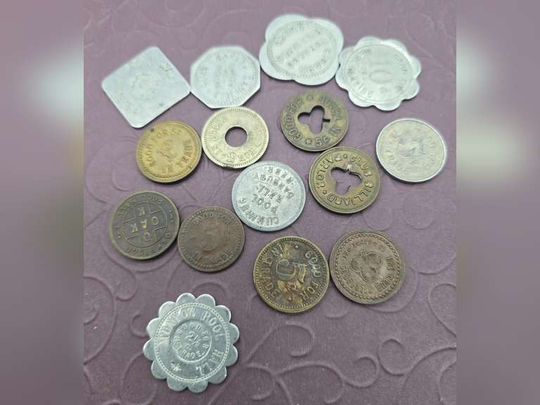 15 U.S. Billiard Hall Tokens - Various States - Mostly Western ...
