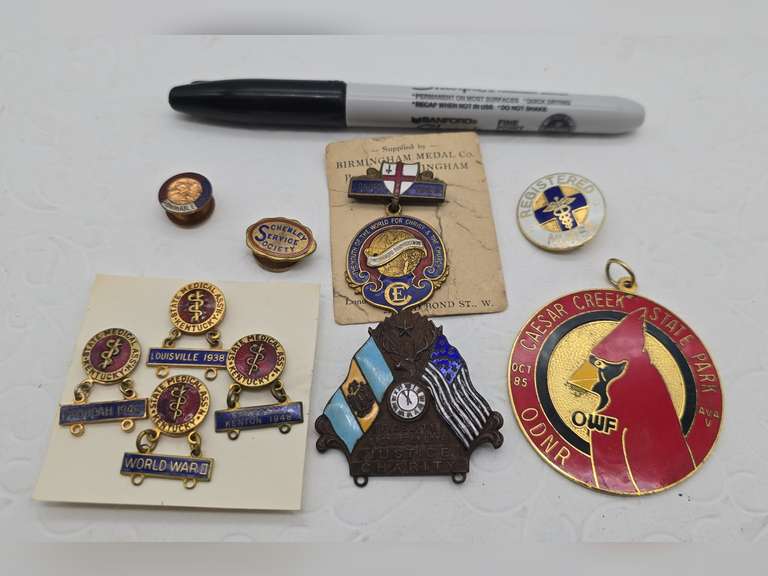 Group of Enameled Advertising Pins, FOBS & Badges - State- Fraternal ...