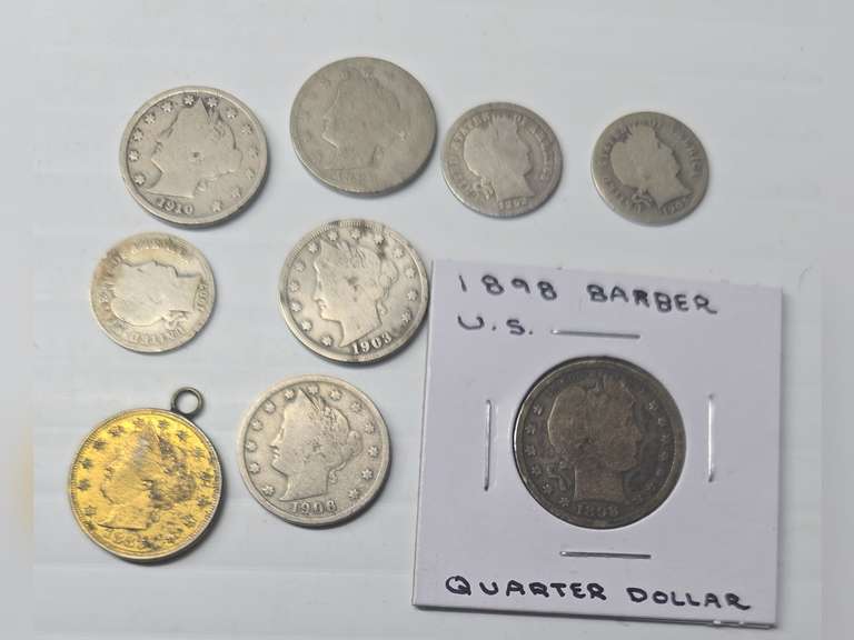 1898 - U.S. Barber Quarter, 3-Silver Barber Dimes, 1892, 1905 & 1907 ...