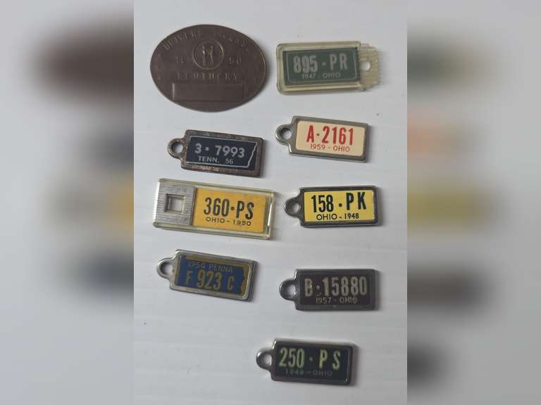 1950 Kentucky Driver's License Badge & 8 - License Plate FOBS - Ohio ...