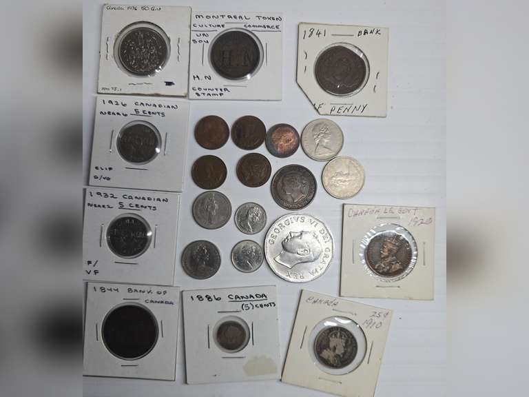 22 Canadian 1800's & 1900's Coins & Various Bank Token Varieties ...