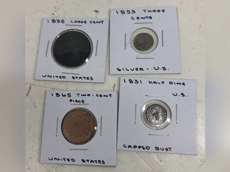 4-1800s United States Coins - 1835 Large Cent 1865 Two Cent Piece, 1853 ...