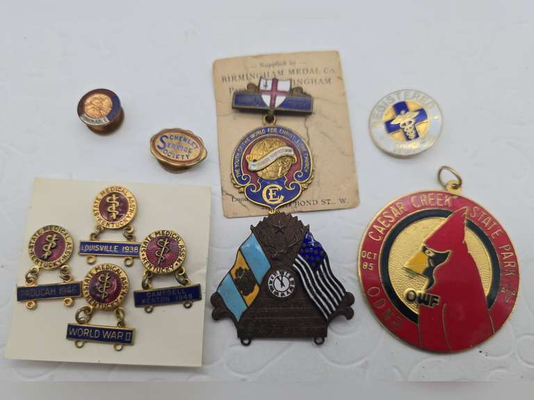 Group of Enameled Advertising Pins, FOBS & Badges - State- Fraternal ...