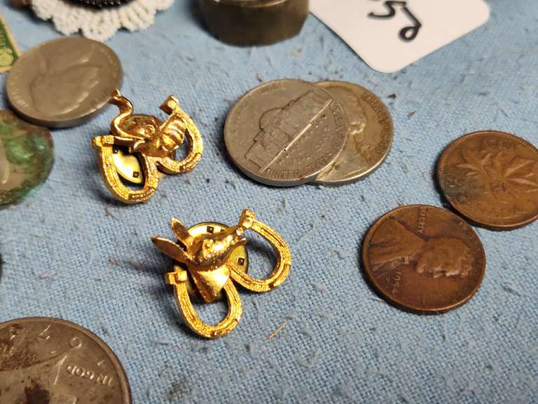 Collectibles and coins 1942 class ring mold, brooch, employee badge and ...