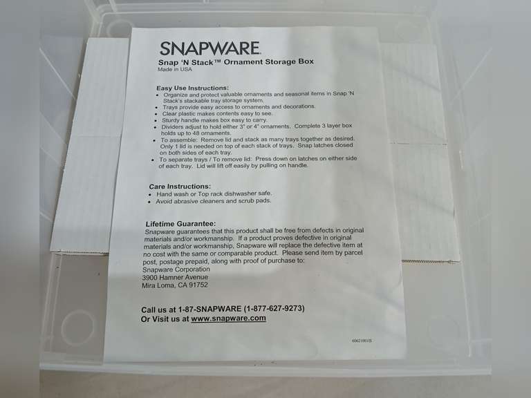 Snap Ware Snap-N-Stack ornament storage box, new - Northern Kentucky ...
