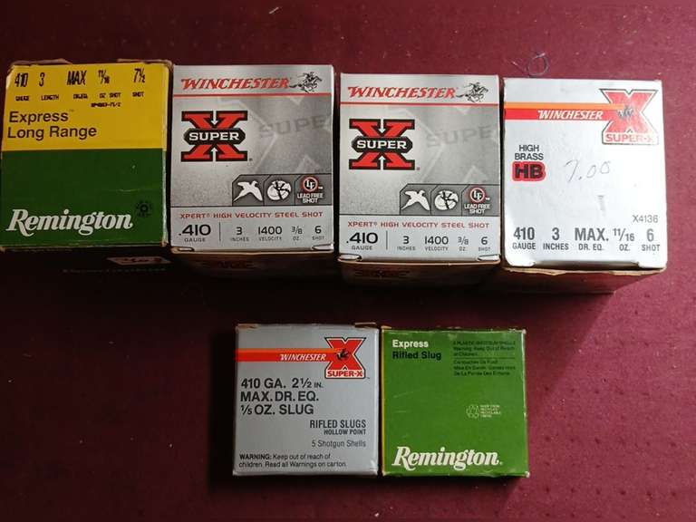 410 gauge shotgun shells, mostly full boxes, 6 boxes - Northern ...