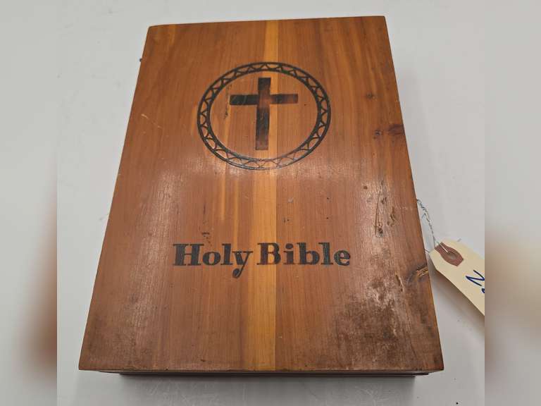 Wooden Bible box with Bible - Northern Kentucky Auction, LLC