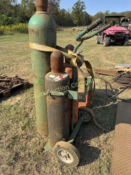 Oxygen/Acetylene Bottles (Qty 3) & Cart - Nutt Auction