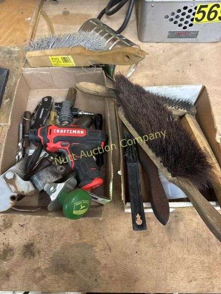 Tools, craftsman cordless screwdrivers, bits, knife, JD steering wheel knob - Nutt Auction