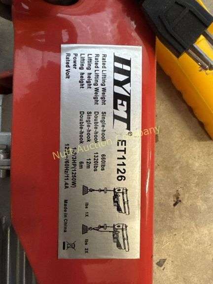 Hyet Overhead electric winch,120v - Nutt Auction