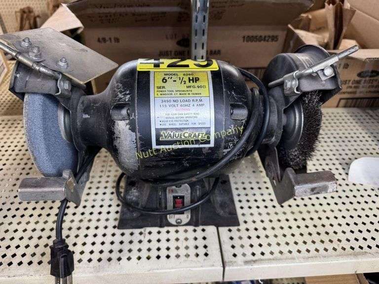 Value craft 6" 1/2 horsepower bench grinder used - Nutt Auction