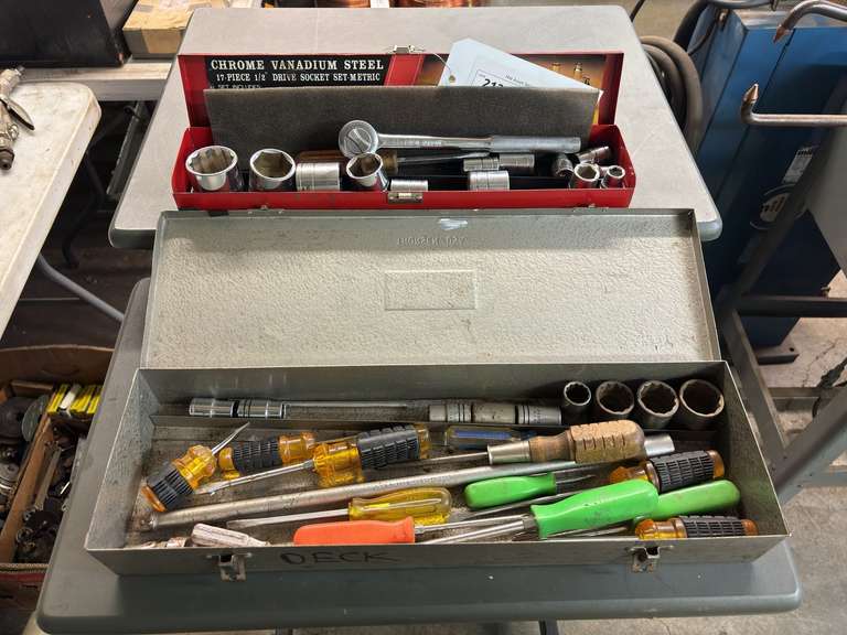14pc 1/2” Drive Socket Set in Box & Toolbox w/ Assorted Hand Tools ...