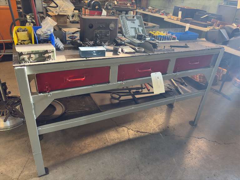 Metal 3-Drawer WorkBench w/ Wood Work-Top & Contents - NW Asset Services