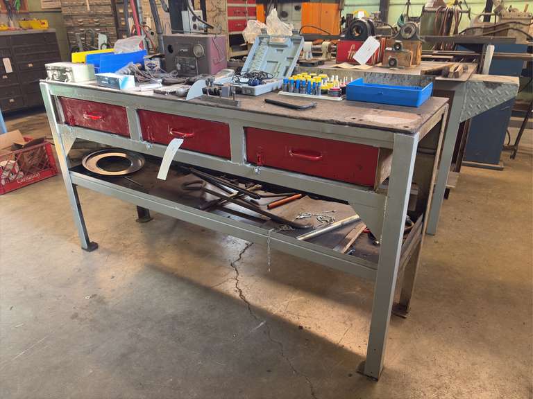 Metal 3-Drawer WorkBench w/ Wood Work-Top & Contents - NW Asset Services