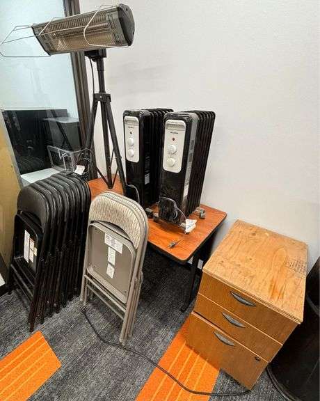 (10) Folding Chair, (2) Pelonis Oil Heaters, Intertek Outdoor Infrared ...