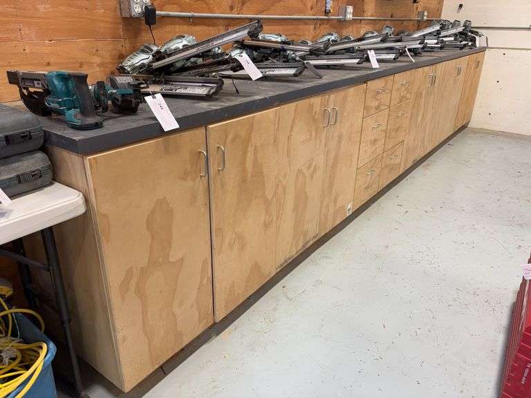 Wooden Custom Workbench w/ (5) Cupboards and (6) Pull Out Drawers - NW ...