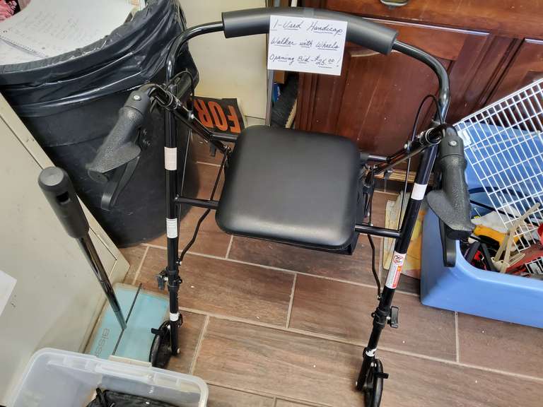WALKER WITH WHEELS AND HAND BRAKES, LIKE NEW - #1 Online Auctions LLC