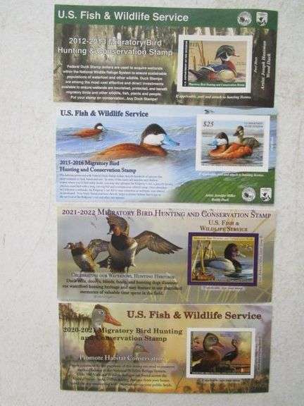 2012, 2015, 2020 & 2021 Federal Duck Stamps - Unsigned - Oberman Auctions