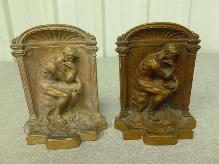 Vintage Solid Bronze Bookends - Oberman Auctions