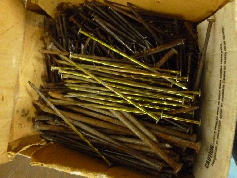 Large Box Heavy Mixed Size Spike Nails - Oberman Auctions