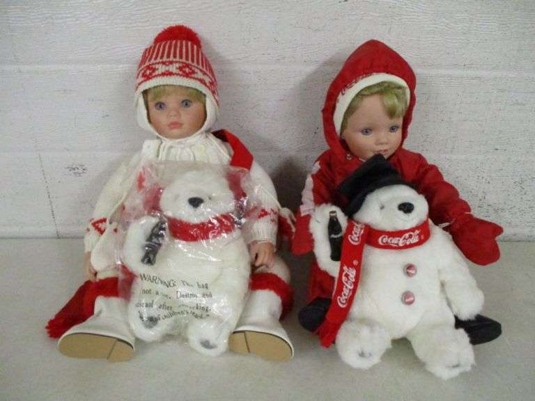 Danbury Mint Coca-Cola Caitlin & Cody w/Bears Porcelain Dolls By Susan ...