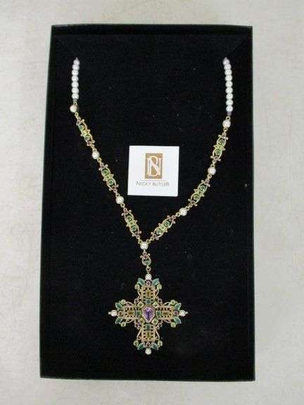 Nicky Butler Bronze Cross w/Semi Precious Stone Necklace - Oberman Auctions