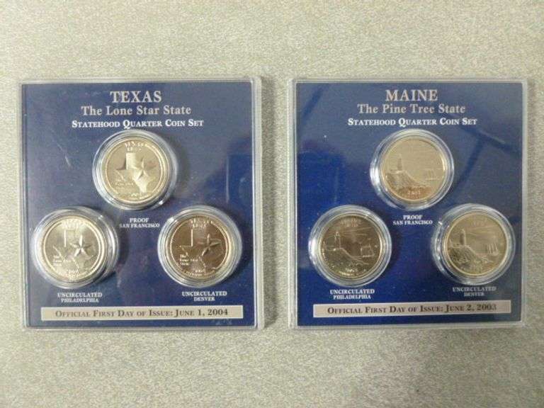 Collectible (2) Sets Of Three Statehood Quarter Sets - Texas / Maine ...