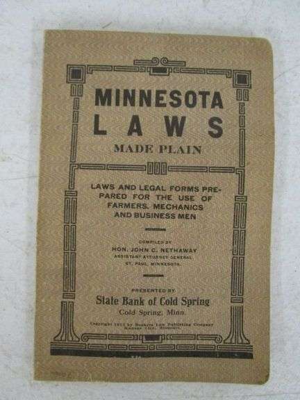 1915 Minnesota Laws Made Plain Presented By State Bank of Cold Spring ...