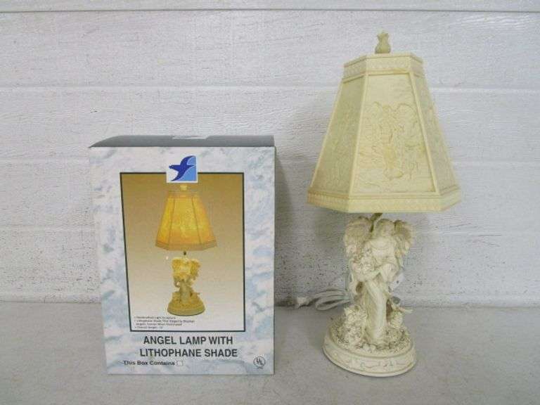Angel Lamp w/Holophane Shade & Box - 16" Tall - Oberman Auctions