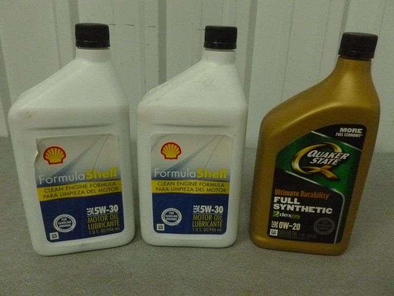 (2) New Quarts Of Shell 5W-30 Motor Oil / Quaker State Full Syn. 0W-20 ...