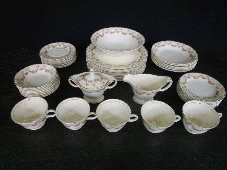 45 Pcs. of Edwin Knowles Floral Wreath Dinnerware - Oberman Auctions