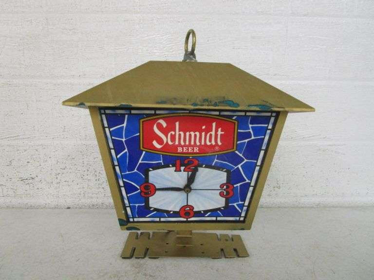 Schmidt Beer Faux Stained Glass Illuminated Shelf Clock - Oberman Auctions
