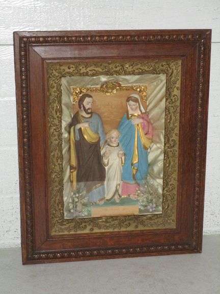 Victorian Shadow Box Frame of Holy Family - Oberman Auctions