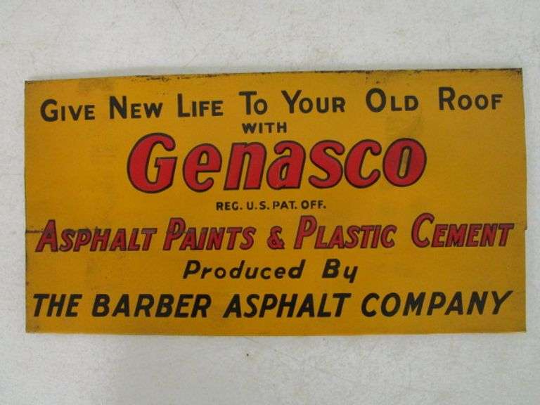 Genasco Asphalt Paints & Plastic Cement Tin Sign - 9" x 17.5" - Oberman ...
