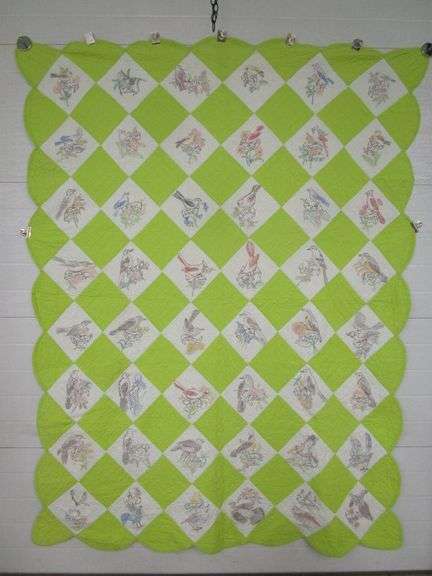 Pre-1959 Machine Sewn & Hand Quilted 48 State Birds Quilt - Oberman ...