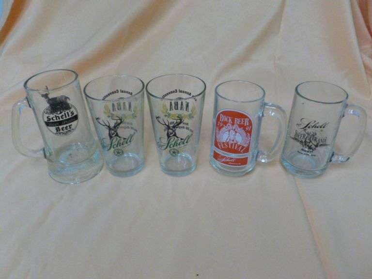 Group Of (5) Collectible Schell's Beer Glasses / Mugs - Oberman Auctions