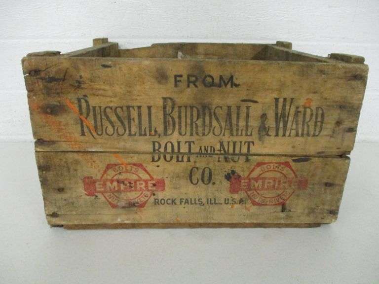Russell, Burdsall & Ward Bolt & Nut Co. Wood Crate - Oberman Auctions