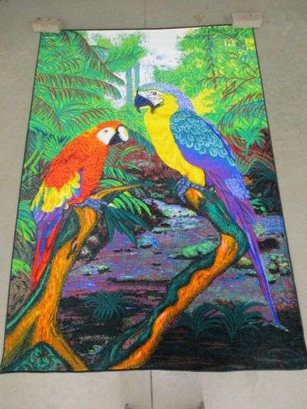 Colorful Parrots Area Rug - Oberman Auctions