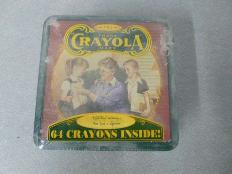 New Crayola 64 Crayon Set With Sealed Metal Box. - Oberman Auctions