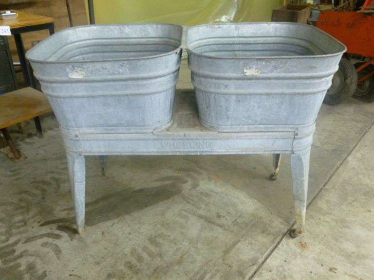Vintage Wheeling Double Galvanized Steel Laundry Tub With Stand ...