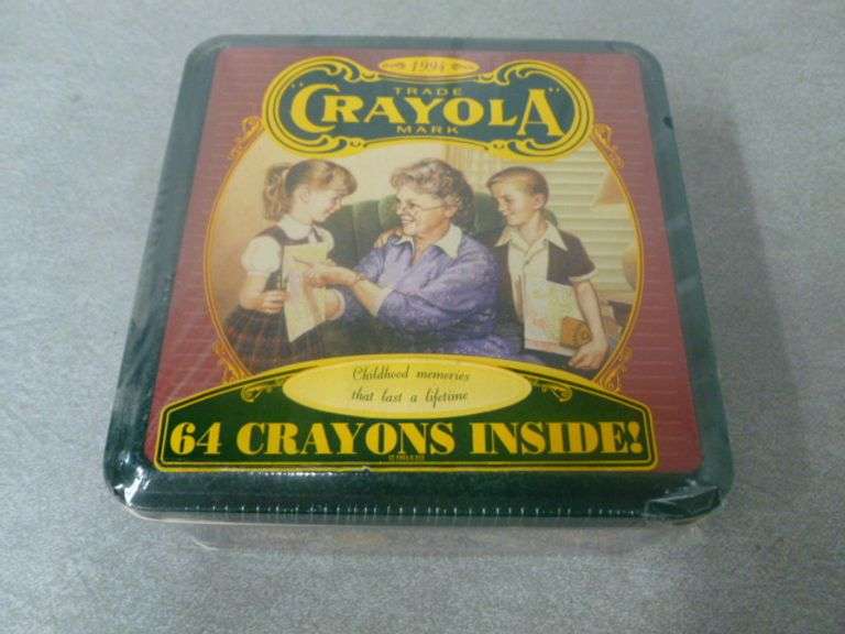 New Crayola 64 Crayon Set With Sealed Metal Box - Oberman Auctions