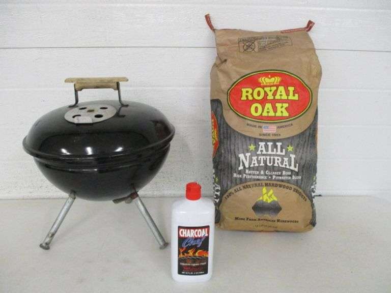 Small Weber Kettle Barbeque Grill w/16 Lb. Bag Charcoal & Lighter Fluid ...