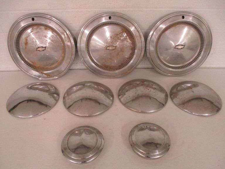 3 - 1970's Chevy, 4 - Moon & 2 - Small Moon Hub Caps - Oberman Auctions
