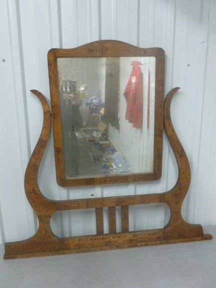 Vintage Wood Framed / Beveled Edge Harp Mirror - Oberman Auctions