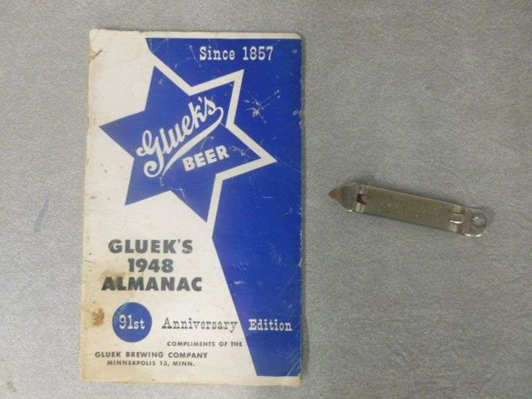 Vintage 1948 Gluek's Beer Almanac / Lucky Lager Metal Bottle Opener ...